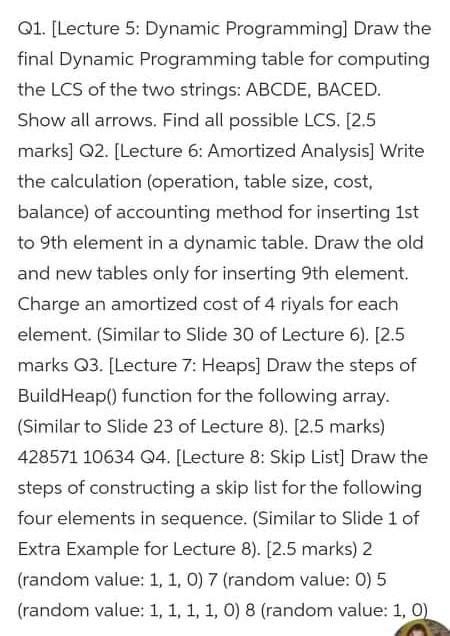 Solved Q1 Lecture 5 Dynamic Programming Draw The Final