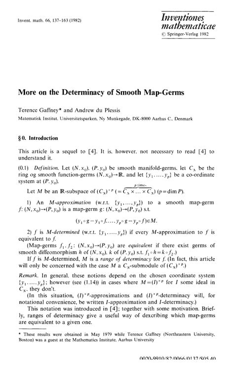Pdf More On The Determinacy Of Smooth Map Germs