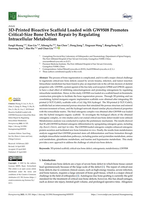 Pdf 3d Printed Bioactive Scaffold Loaded With Gw9508 Promotes Critical Size Bone Defect Repair