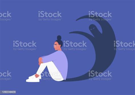 공황 발작을 가진 젊은 여성 캐릭터 가상의 괴물 그림자 실루엣 정신 건강 문제 심리학 무서움에 대한 스톡 벡터 아트 및 기타 이미지 무서움 불안 여자 Istock