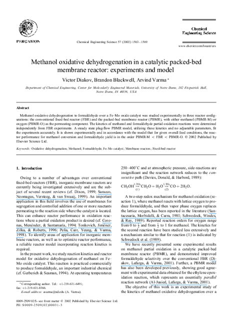 Pdf Methanol Oxidative Dehydrogenation In A Catalytic Packed Bed