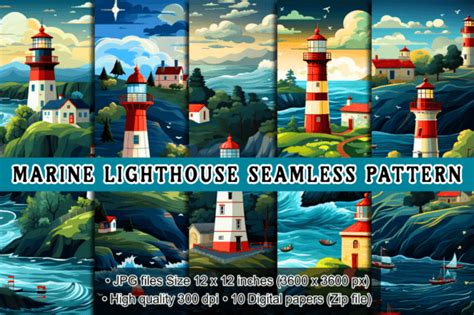 Marine Lighthouse Seamless Pattern Graphic By Mstmahfuzakhatunshilpe