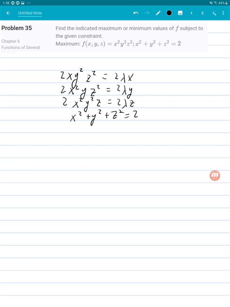 solved find the maximum and minimum values of f x y z x y z e x 2 y