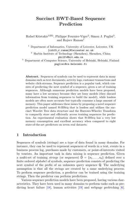 pdf succinct bwt based sequence prediction