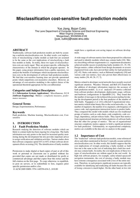 Pdf Misclassification Cost Sensitive Fault Prediction Models