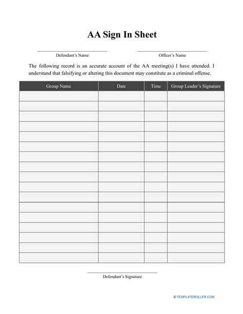 Free Printable Aa Meeting Sign In Sheet Free Printables