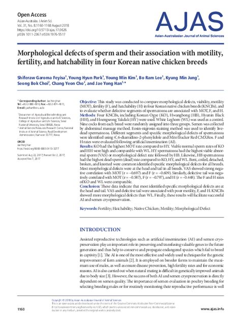 Pdf Morphological Defects Of Sperm And Their Association With Motility Fertility And