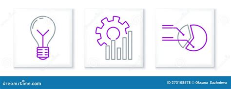 Set Line Pie Chart Infographic Light Bulb With Concept Of Idea And