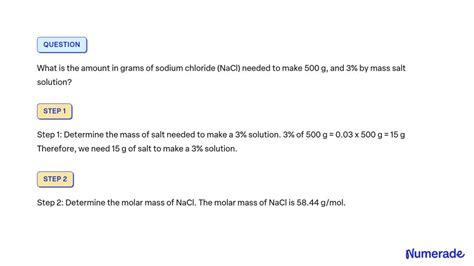 video solution what is the amount in grams of sodium chloride nacl