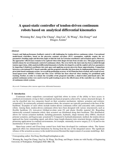 Pdf A Quasi Static Controller Of Tendon Driven Continuum Robots Based