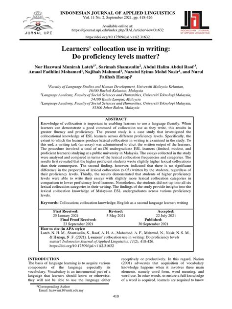 Learners Collocation Use In Writing Do Proficienc Download Free Pdf Adverb Verb
