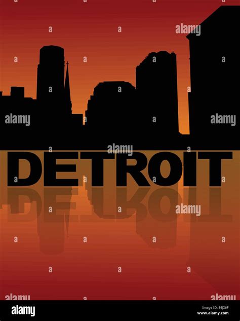 Detroit Skyline Reflected At Sunset Vector Illustration Stock Vector