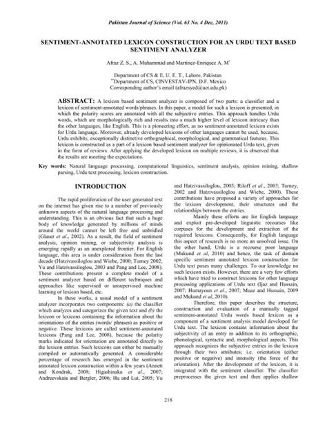 Sentiment Annotated Lexicon Construction For An Urdu Paas Pk