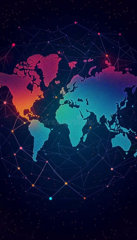Global Network World Map With Connection Lines Digital Communication
