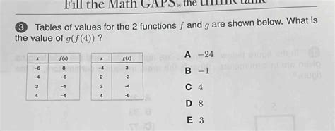 solved fill the math gaps the thik tank ③ tables of values for the 2