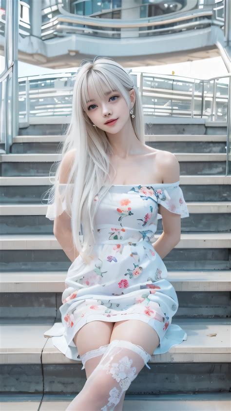 계단에 앉아 있는 여자의 클로즈업 Seaart Ai