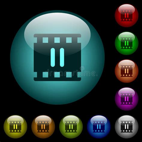Pause Movie Icons In Color Illuminated Glass Buttons Stock Vector