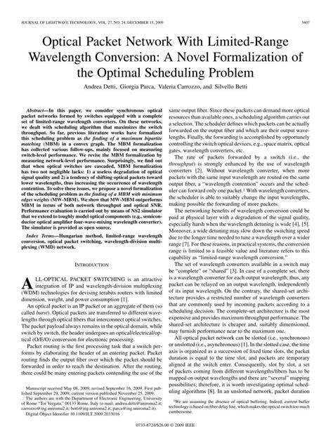 pdf optical packet network with limited range wavelength conversion