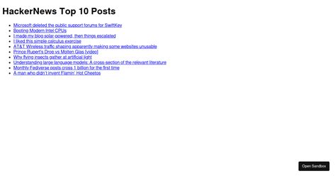 Hackernews Top 10 Posts Codesandbox