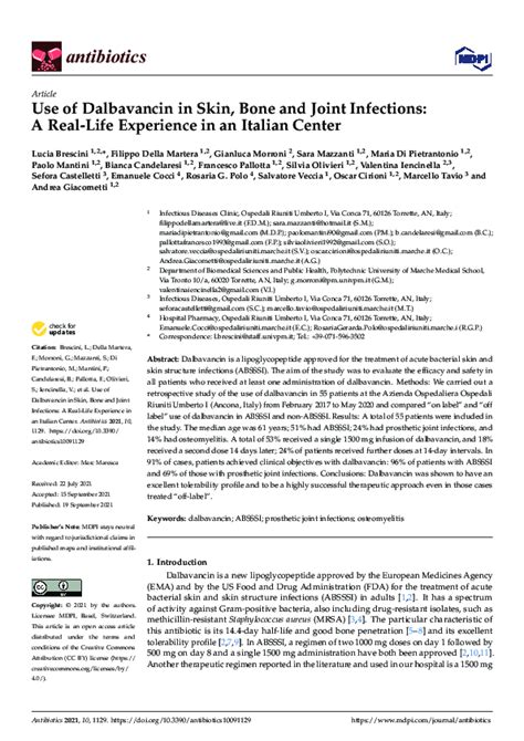 Pdf Use Of Dalbavancin In Skin Bone And Joint Infections A Real Life Experience In An