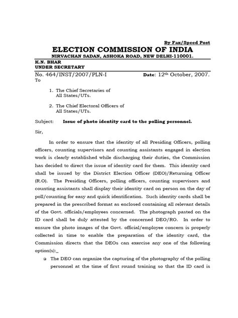 Issue Of Photo Identity Card To The Polling Personnel Pdf Identity