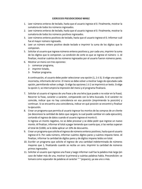 ejercicios pseint ciclo while pdf ciencias de la computación