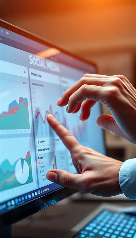 Analyzing Social Media Data On Computer Screen With Hands Pointing