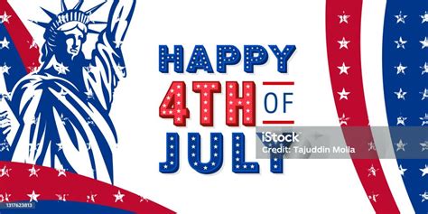 미국 행복 한 7 월 4 일 현대 유행 디자인 3d 스타 레터링 타이포그래피 디자인 빨간색 파란색 별 포스터 배너 전단지 인사말 카드에 대한 자유 배경 템플릿의 동상 벡터