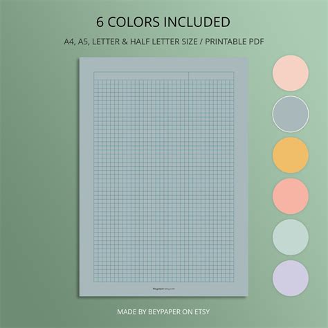 Printable Graph Paper 6 Different Colors Of Graph Papers Journal Pages Instant Download A4 A5
