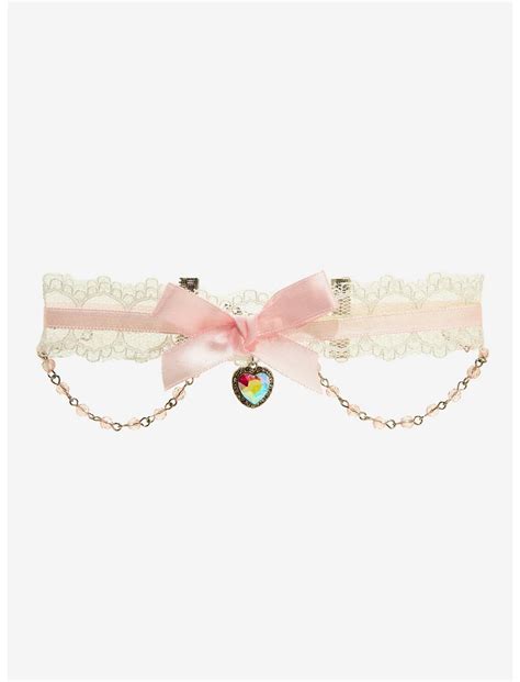 Pink Lace Bow Heart Choker Hot Topic