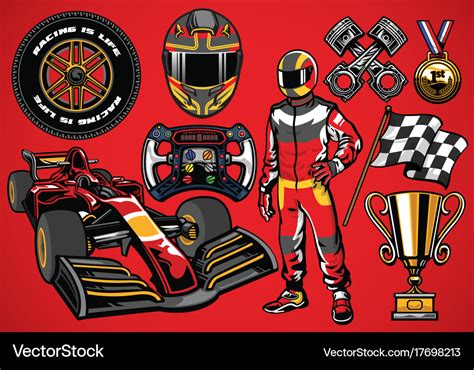Set Of High Detailed Formula Racing Car Element Vector Image