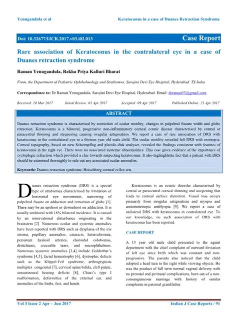 Case Report Rare Association Of Keratoconus In The Contralateral Eye In