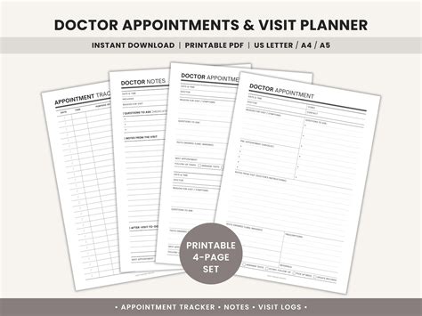 Doctor Appointment Planner Printable Medical Appointments Tracker