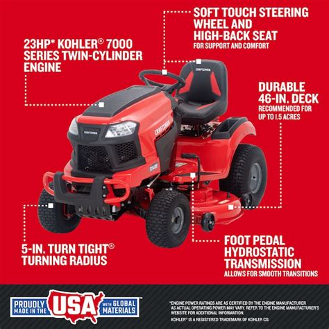 CRAFTSMAN T2400 Turn Tight 46-in 23-HP V-twin Gas Riding Lawn Mower CMXGRAM211302 at Lowes.com