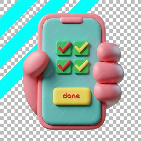 Free Psd Cartoon Style Hand Holding Phone With Task Completion Interface