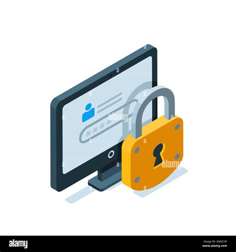 Isometric Computer And Padlock Icons On White Background Concept Of Data Protection On Personal