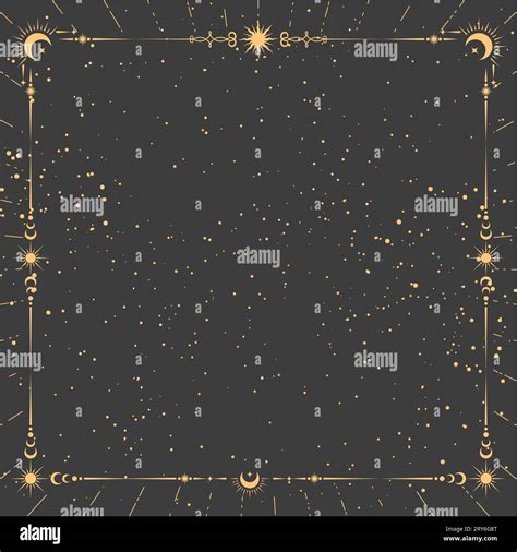 Mystic Celestial Golden Frame With Stars Celestial Banner With Magic Corners And Magic Borders