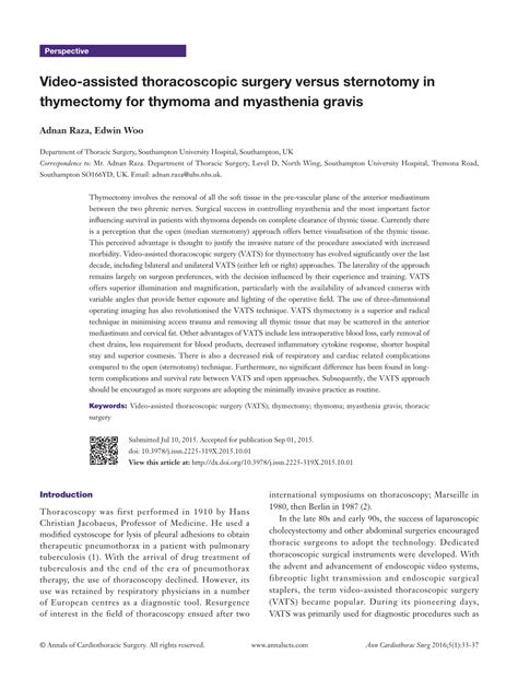 Video Assisted Thoracoscopic Surgery Versus Sternotomy In Thymectomy