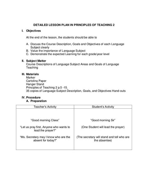 Sample detailed lesson plan – Artofit