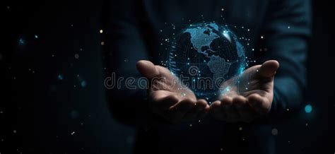 Digital Globe Representation Held In Hands Showcasing Global Connectivity And Technology Stock
