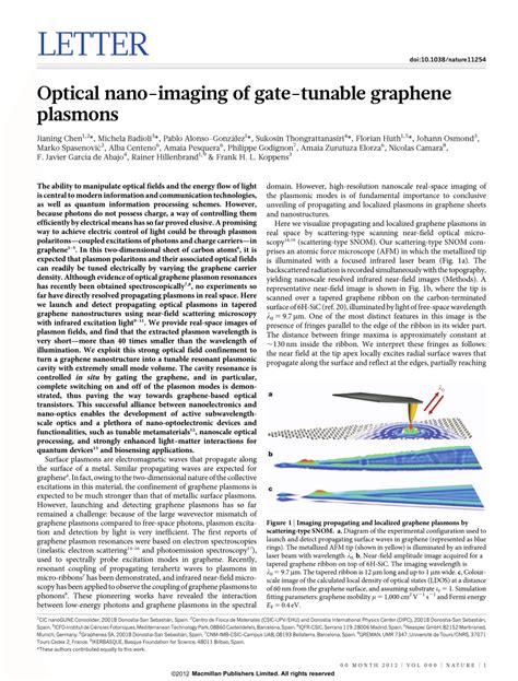 Pdf Optical Nano Imaging Of Gate Tunable Graphene Plasmons