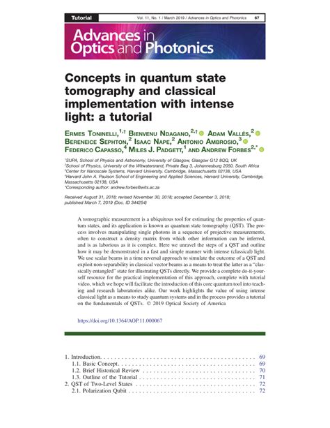 Pdf Concepts In Quantum State Tomography And Classical Implementation