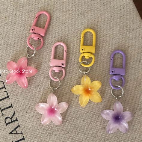 Прозрачный брелок с цветочным принтом милый эстетический универсальный брелок для ключей сумка