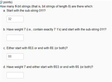 Solved 2 Points How Many 8 Bit Strings That Is Bit
