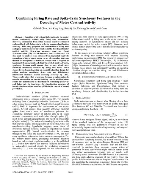 Pdf Combining Firing Rate And Spike Train Synchrony Features In The