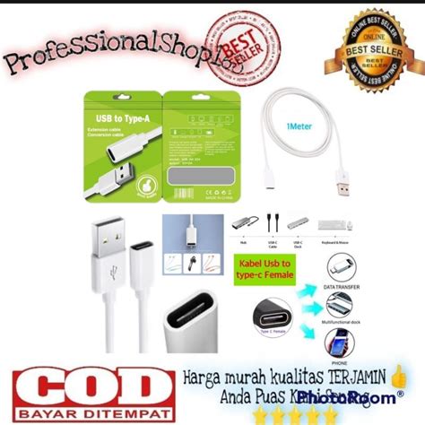 Jual PS Cable Usb Kabel To TYPE C Female Kabel Data Usb To Type C Fast Kabe Usb To Type A