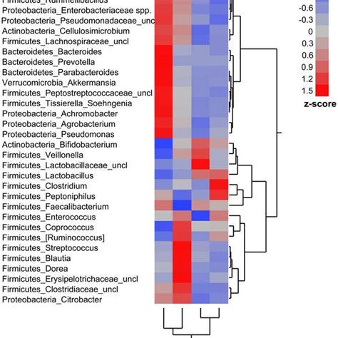 heatmap with two way hierarchical clustering of genus summarised taxa
