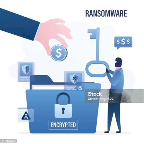 Ransomware Concept Hacker Holds Key And Demands Money User And Give Dollar Coin Big Folder With