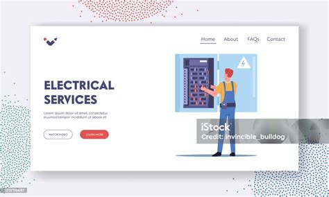 전기 서비스 방문 페이지 템플릿 에너지 및 전기 안전 전기 문자 작업 초안을 검사 가정 생활에 대한 스톡 벡터 아트 및 기타 이미지 가정 생활 전기공 개념 Istock