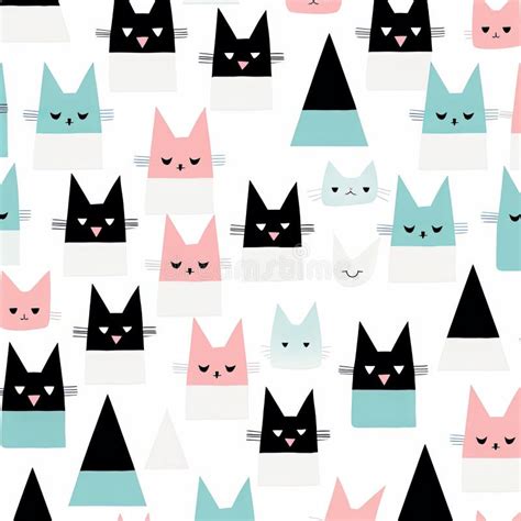 Simplistic And Modern Cat Repeat Pattern Stock Illustration Illustration Of Handwriting Motif